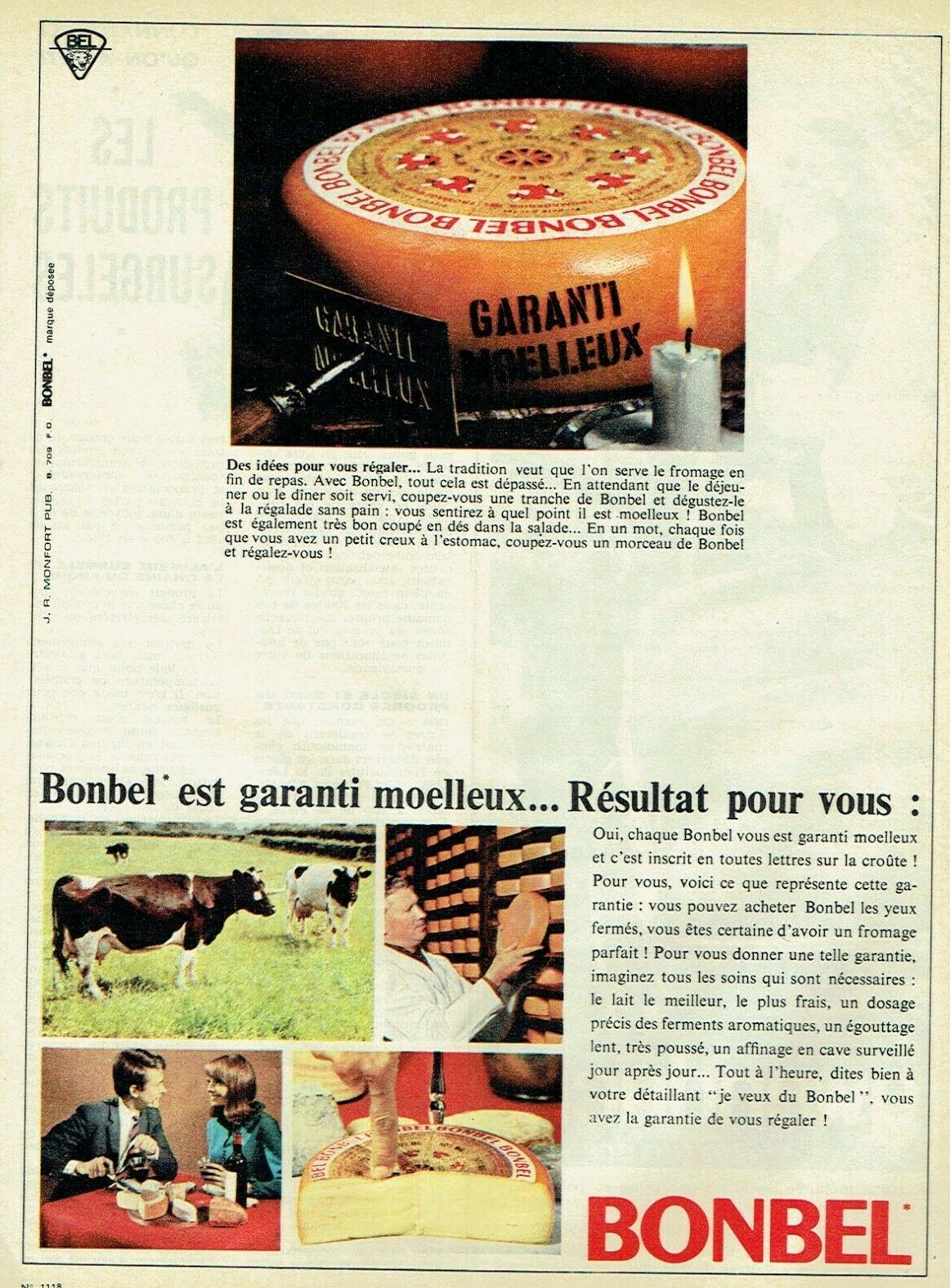 publicité Advertising 0421 1966 Bonbel fromage garanti moelleux ...