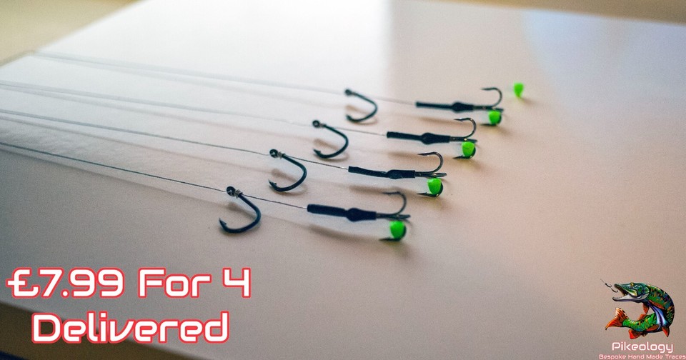 Zander / Perch Single Hook & Treble Predator Rig DeadBait Wire Trace ...