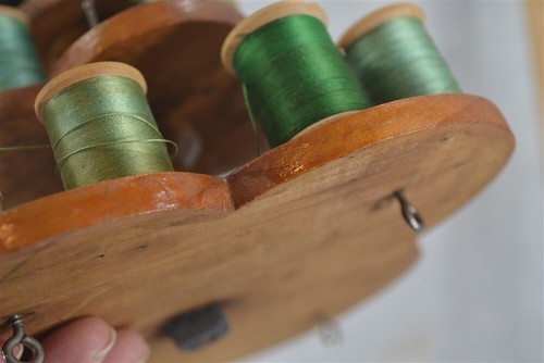 antique sewing stand thread holder pin cushion spool hand made 6x6 ...