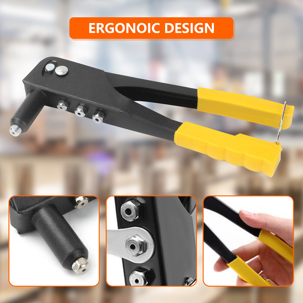 Heavy Duty Hand Rivet Gun 4 Head Nozzle Riveter Plus 1000 Assorted Pop ...