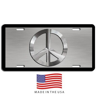 Peace emblem vanity aluminum license plate grey and black car truck SUV ...