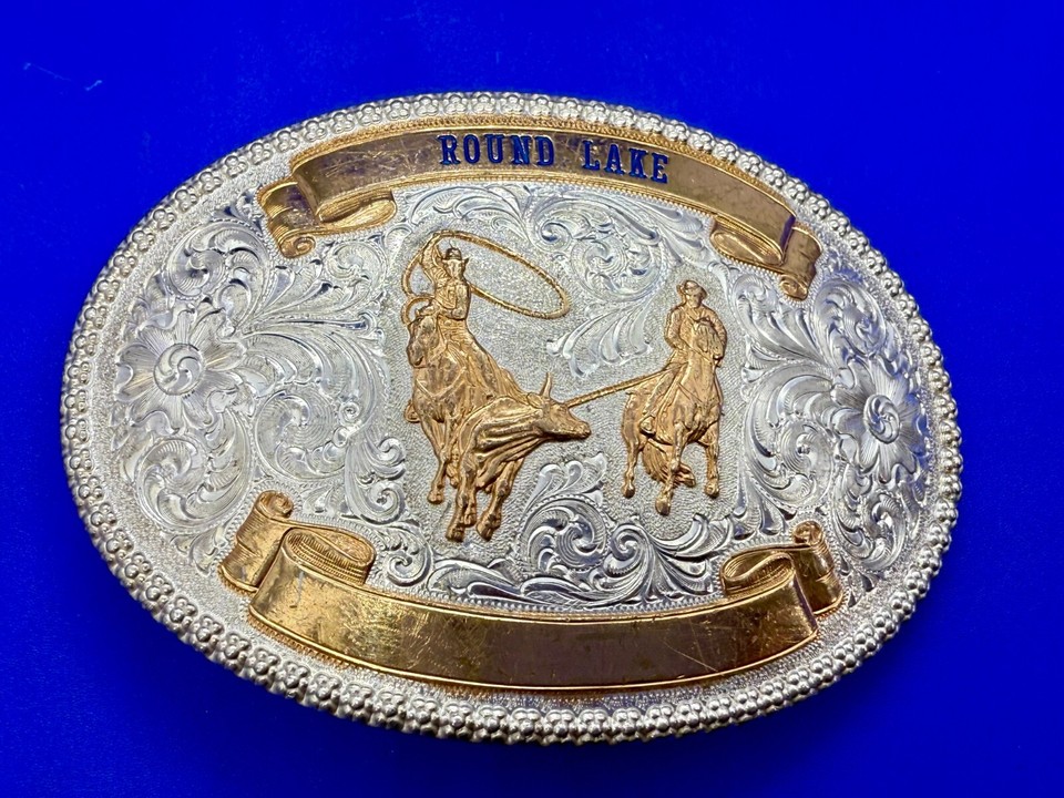 Calf Roping Round Lake Rodeo Cowboy Trophy Gist Sterling Overlay Belt ...