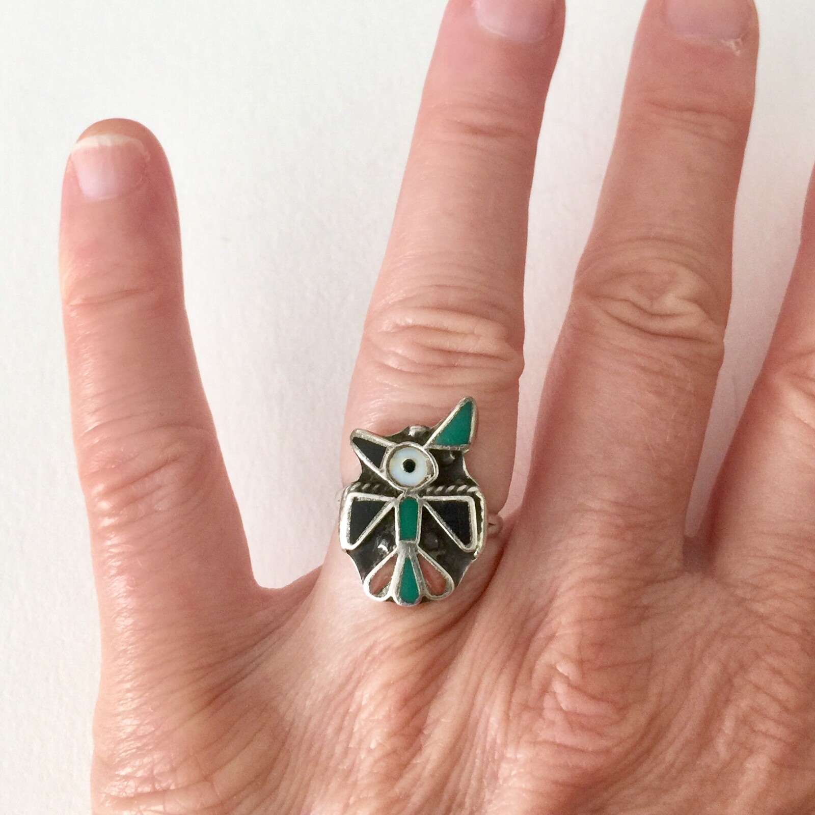 Old ZUNI BIRD RING - Sterling / Inlay - circa 1930 / … - Gem