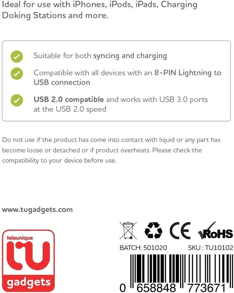 Teleunique USB Cable – 2A (Fast) for apple products | eBay UK