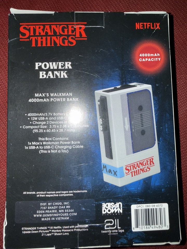 Stranger Things Max’s Walkman Power Bank 4000mAh Netflix Season 5 New ...