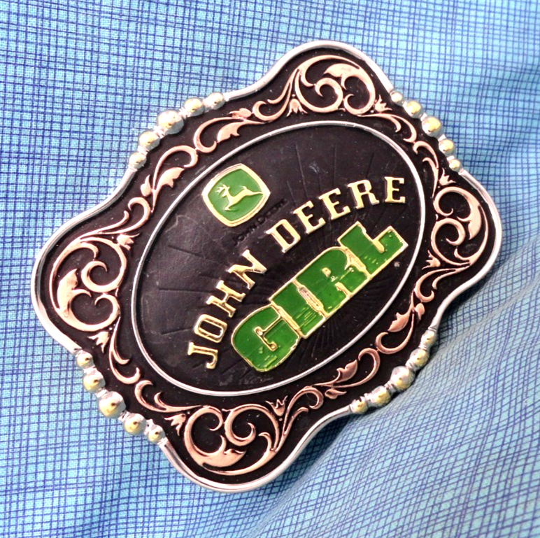 John Deere Girl Belt Buckle Western Farmer OLP Vtg Montana Silversmiths ...