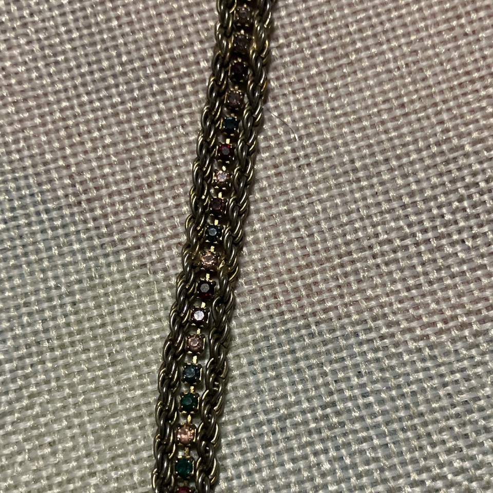 Vintage Rope Chain Bracelet Bronze Multicolor Stones Box Clasp | eBay