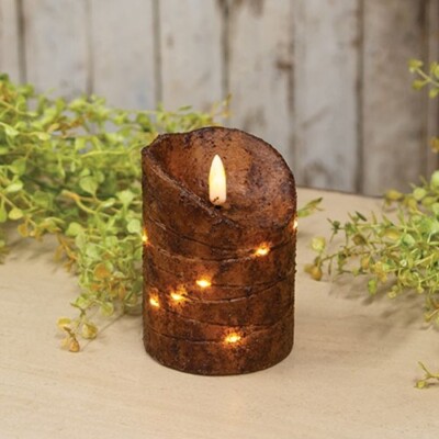 NEW Primitive TIMER PILLAR Burnt MUSTARD Textured WRAPPED Candle 4" x 3 ...