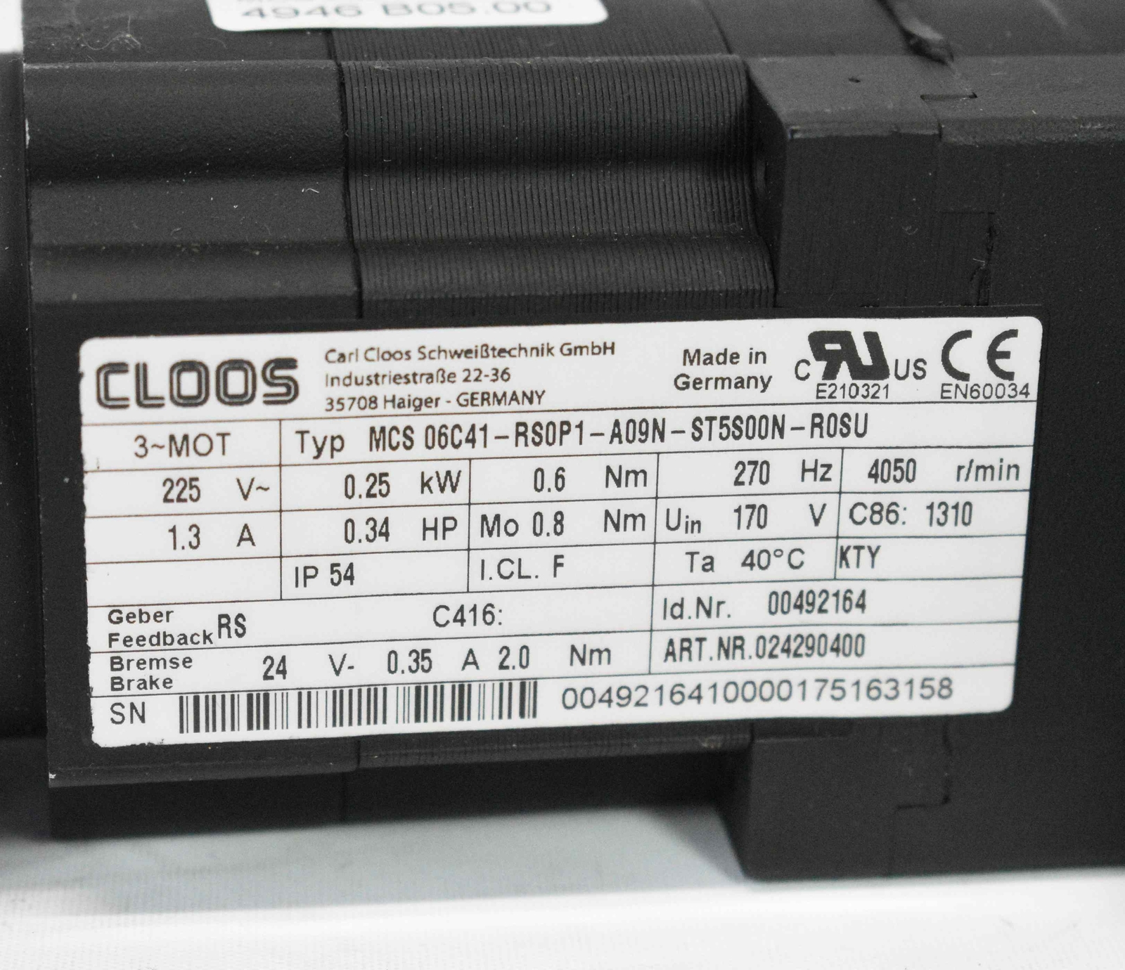 Cloos Servomotor MCS06C41-RS0P1-A09N-ST5S00N-R0SU MCS 06C41-RS0P1 ...