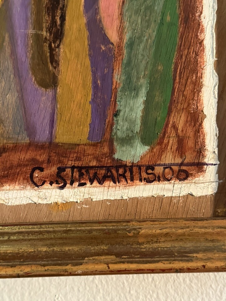 CHARLES C. STEWART MODERN CUBISM ABSTRACT ORIGINAL OIL ON PANEL 24 3/4 ...
