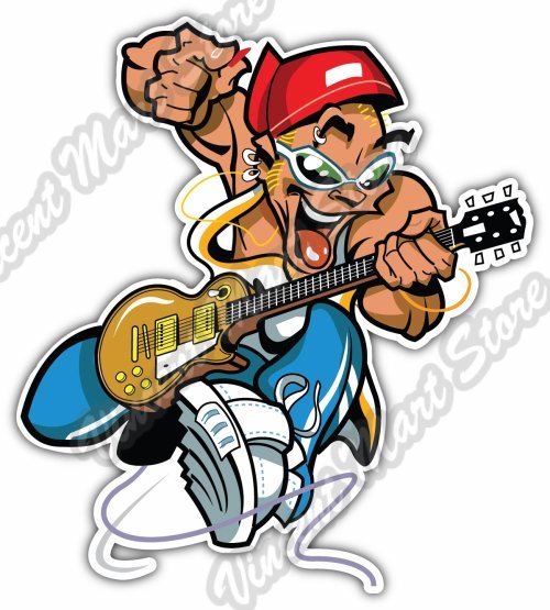 Crazy Guitar Player Funny Rock Music Cartoon Car Bumper Vinyl Sticker ...