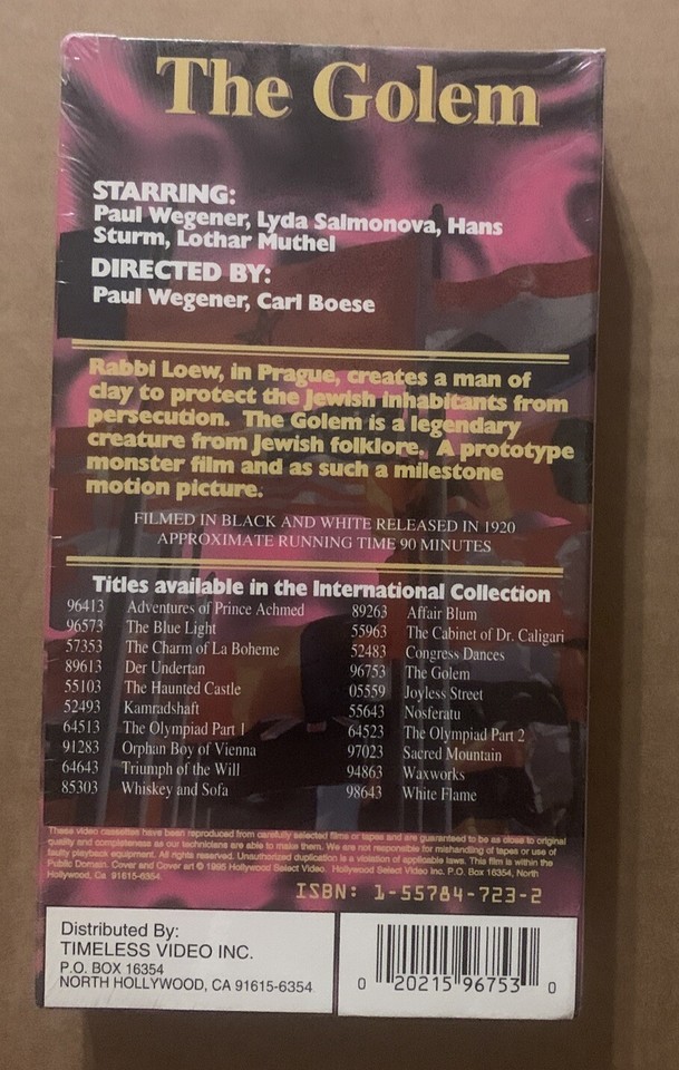 The Golem - Silent Classic Paul Wegener Lydia Salmonova VHS New Sealed ...