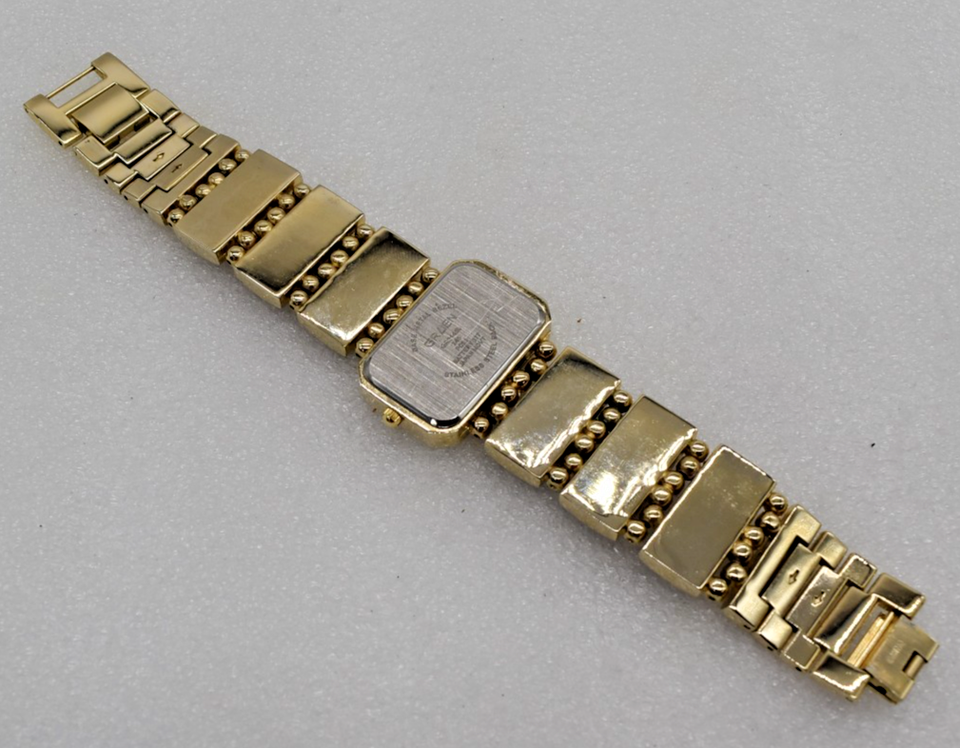 Gruen Quartz Women's Watch 2145 Gold Tone Faceted Stone Insert Band NEW ...