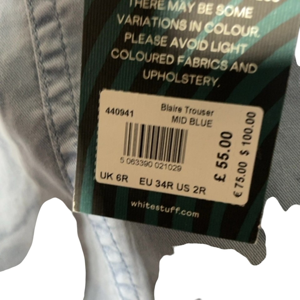 White Stuff Blaire Trousers Men's Size 6R Mid Blue Tencel Garment Dyed ...