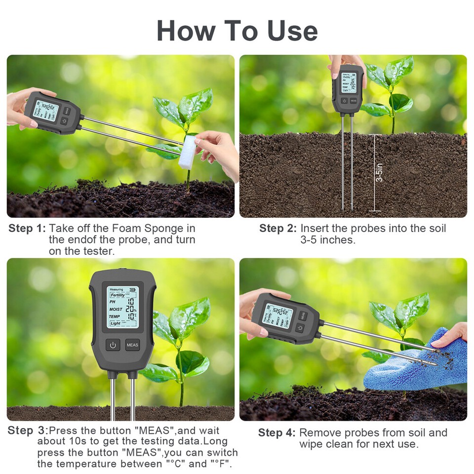 Digital 5 in 1 Soil Test Meter PH Meter/Fertility/Temperature/Moisture ...