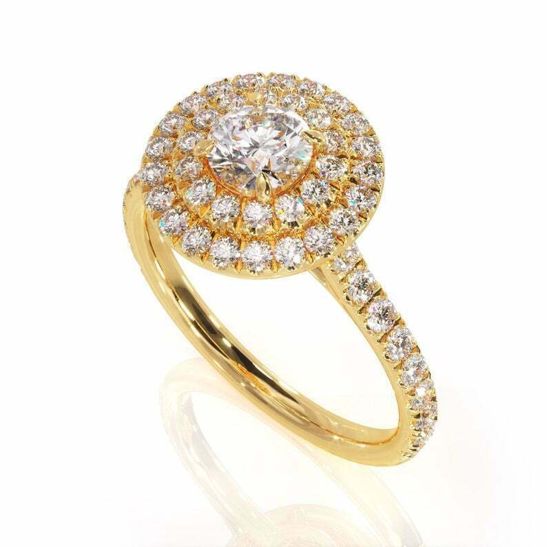 3.6ct Round Cut Lab-Created Moissanite Engagement Ring Double Halo Gold ...