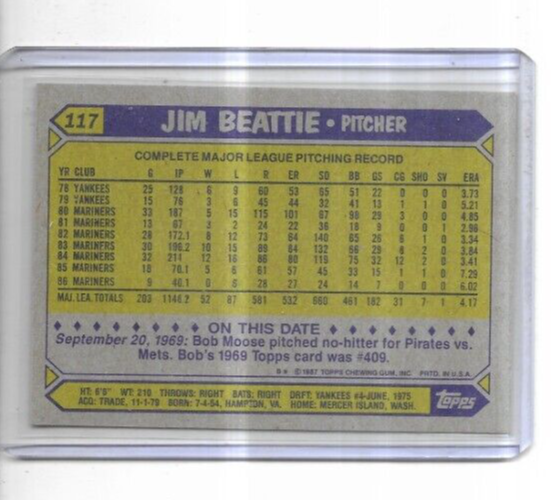 1987 Topps #117 Jim Beattie Seattle Mariners | eBay