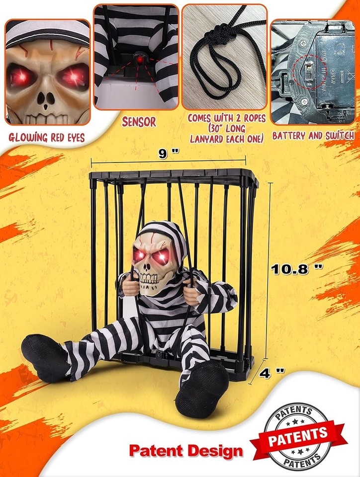 Skull Halloween Decorations with Motion Sensor Hanging Skulls Skeleton ...