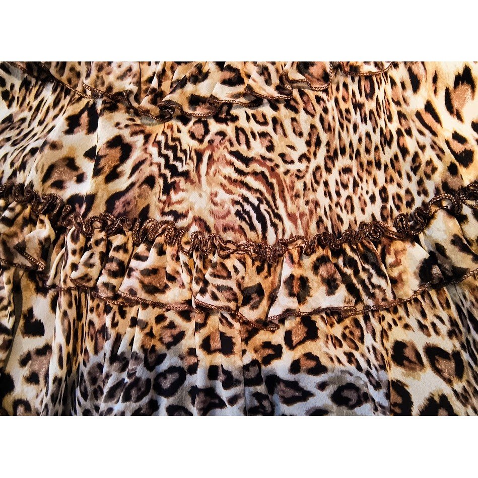 Robert Rodriguez Leopard Print Silk Tiered Circle Skirt Sequin Waist ...