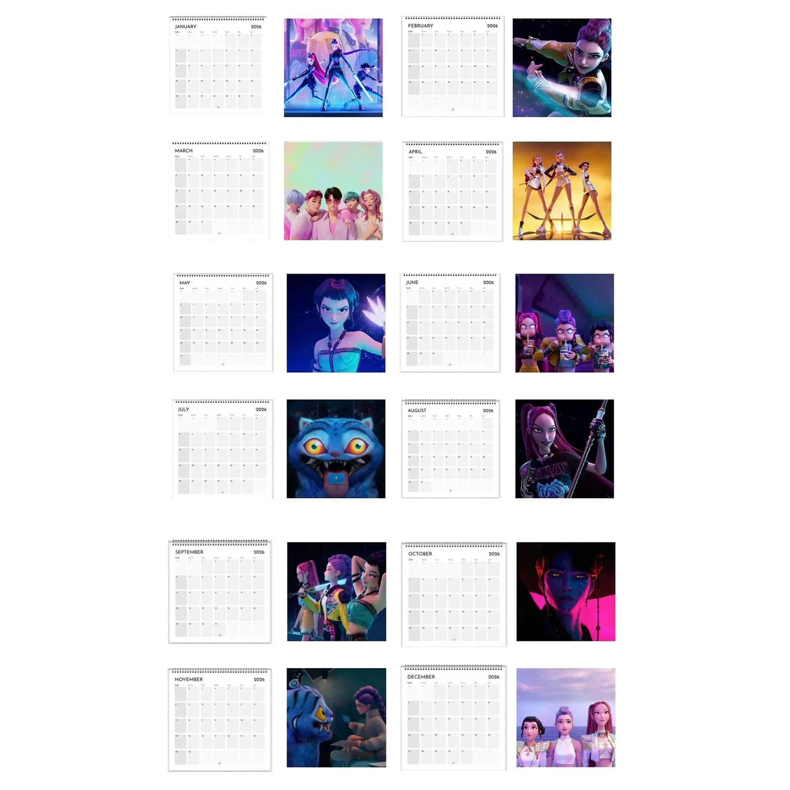 K-pop Demon Hunters 2026 Calendar Rumi、Mira、Zoey 12-Month Schedule ...