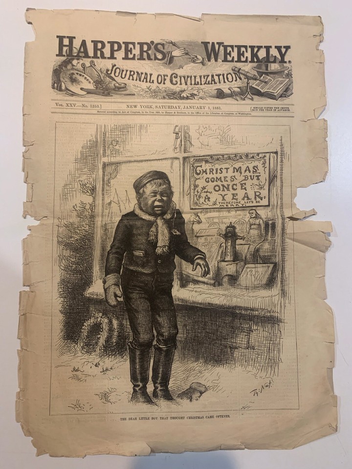 1881 Original THOMAS NAST SANTA CLAUS CHRISTMAS PRINT HARPER’S WEEKLY ...