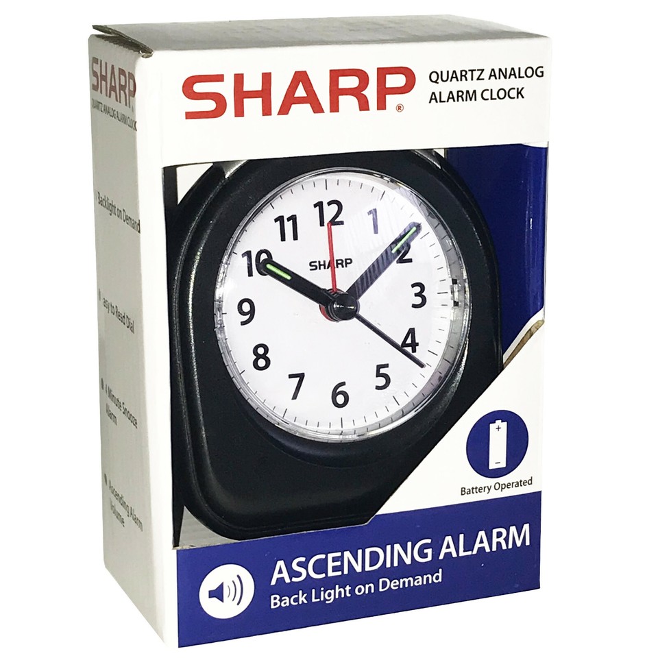 Sharp QUARTZ ANALOG ALARM CLOCK Ascending Alarm BACK LIGHT ON DEMAND AA ...