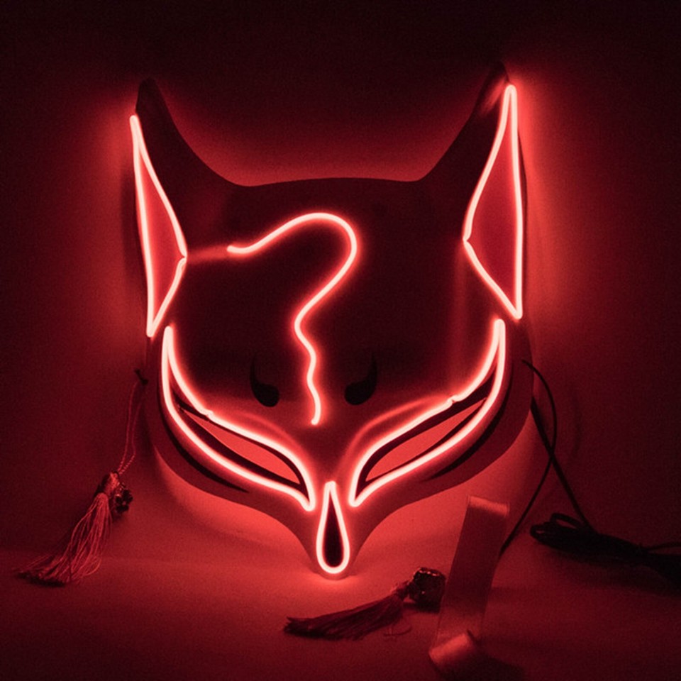 Party Mask Clubbing Light Up Kitsune Fox LED Mask Costume Rave Cosplay ...