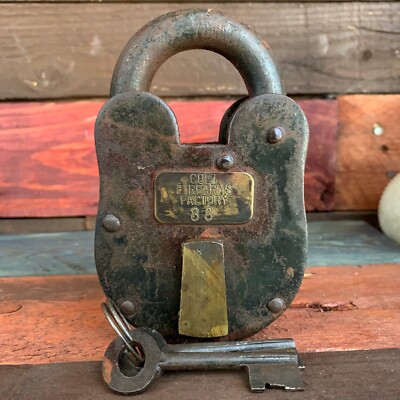 Colt Firearms Factory 3" x 5" Cast Iron Lock & Keys With Antique Finish ...