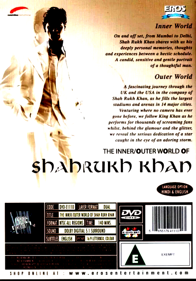 THE INNER/OUTER WORLD OF SHAHRUKH KHAN ~ NEW 2-DISCs BOLLYWOOD BIOPIC ...