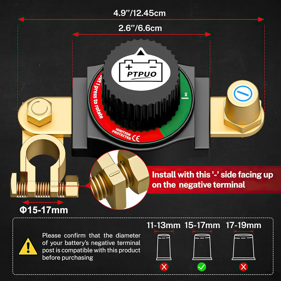 Top Post Battery Disconnect Switch 12-48V Negative Terminal Car RV Boat ...