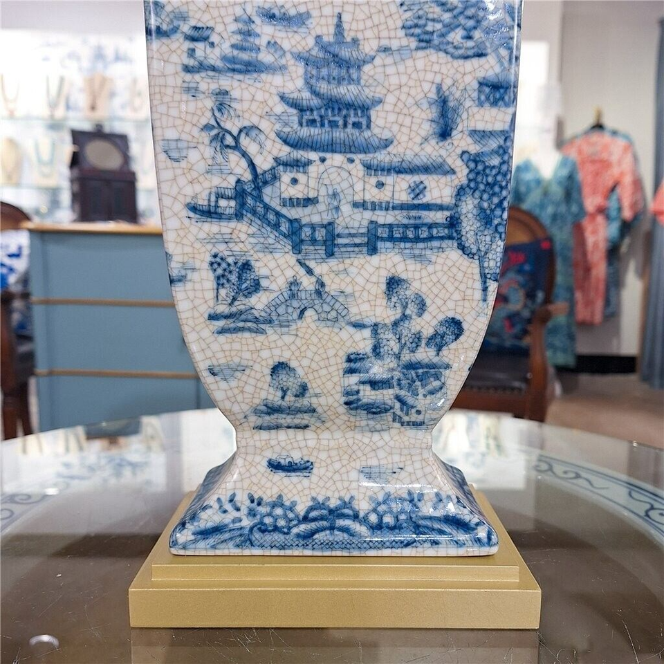VINTAGE REPRODUCTION BLUE AND WHITE BLUE WILLOW PORCELAIN LAMP -33''H ...