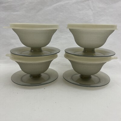 4 Tupperware Pudding Parfait Dessert Cups Smokey Gray 754 Ice Cream VTG ...