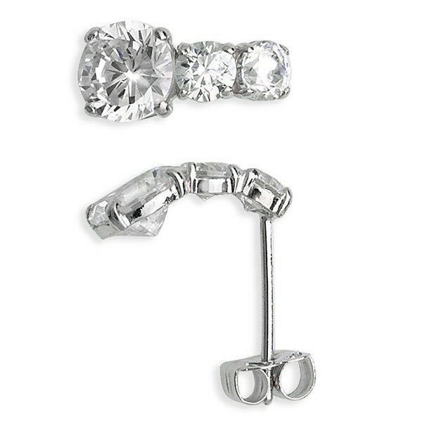 9ct White Gold Three Stone Drop Stud Earrings 375 Hallmark Trilogy | eBay