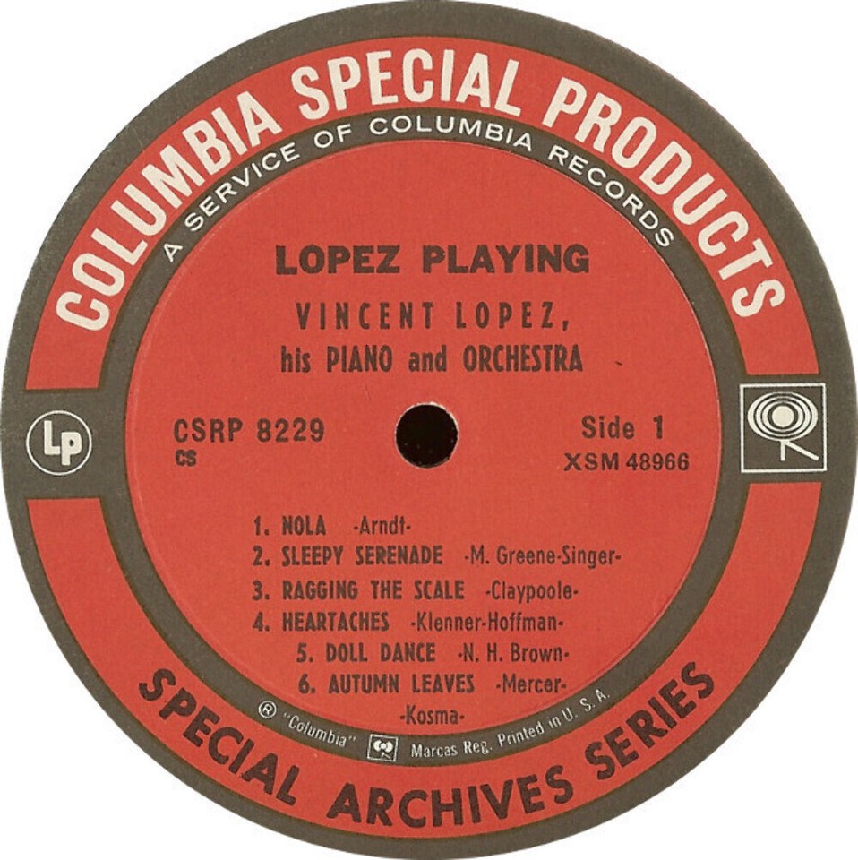 Vincent Lopez And His Orchestra - Lopez Playing - Columbia, Columbia ...