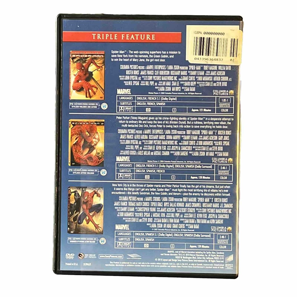 Spider-Man Triple Feature (DVD, 2007) Three-Disc Set, No Insert/Booklet ...