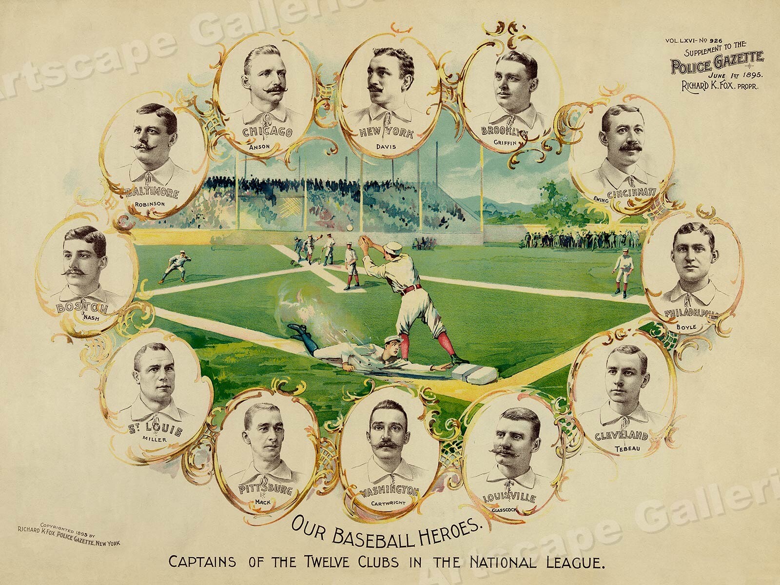 1890s Baseball Heroes Club Captain Portraits - Vintage Style Sports ...