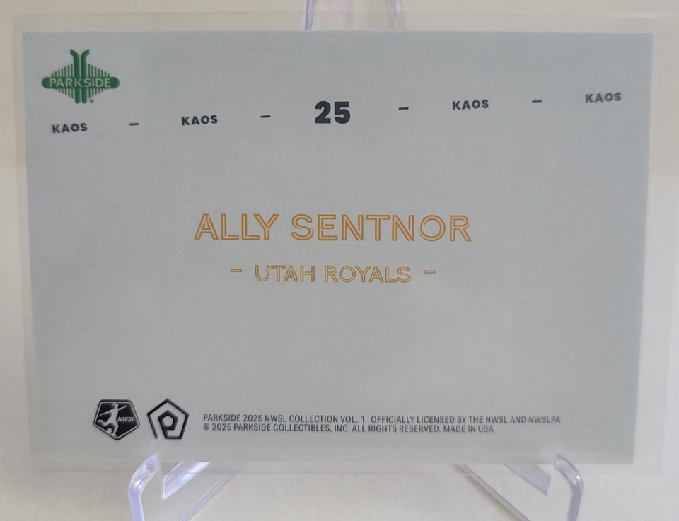 2025 PARKSIDE NWSL VOL 1 ALLY SENTNOR KAOS #25 UTAH ROYALS | eBay