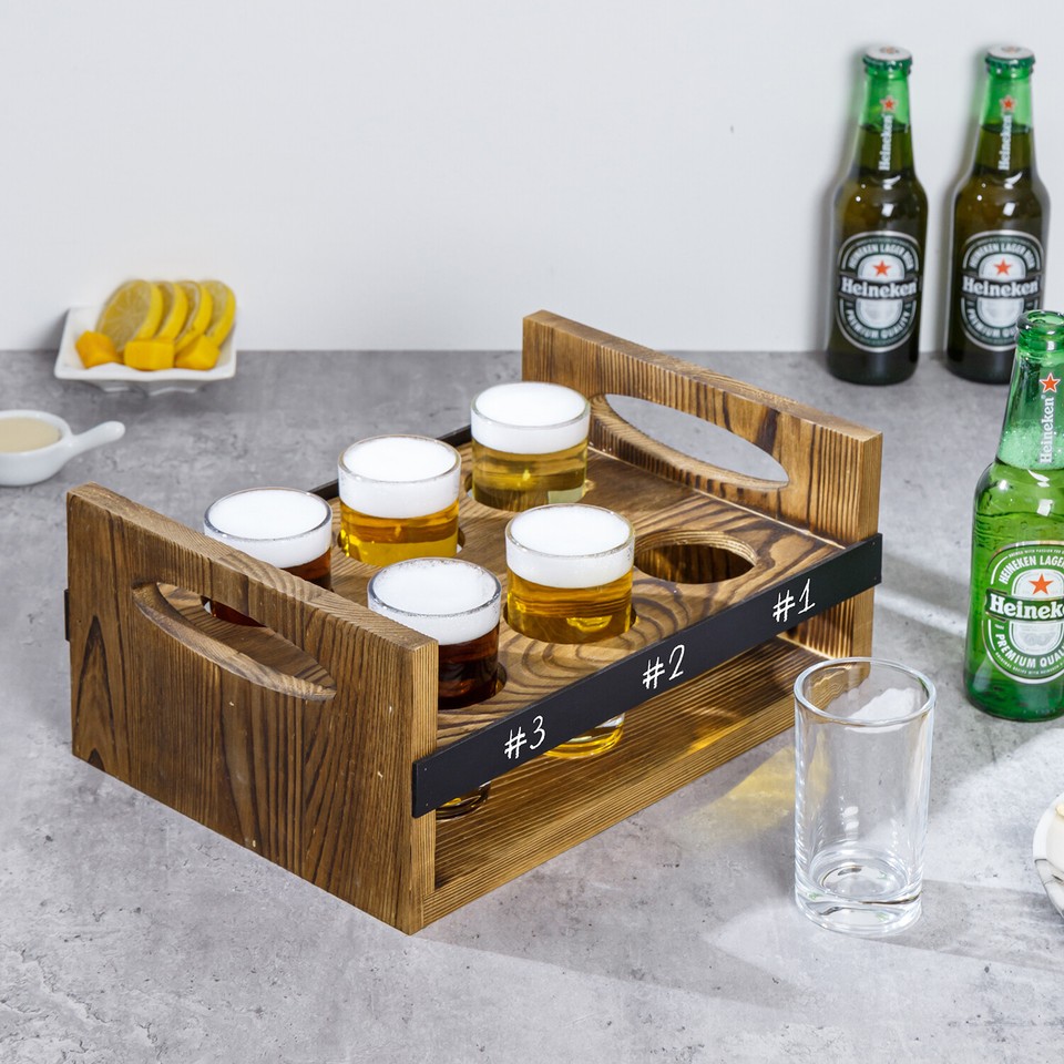 Craft Beer Flight Board Set, Burnt Wood Beer Tasting Glasses, Serving ...