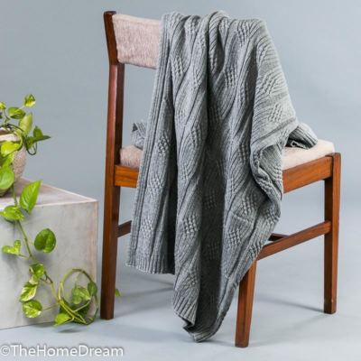 Braxton Broad Cable Medium Grey Melange Cotton Knitted Throw | eBay