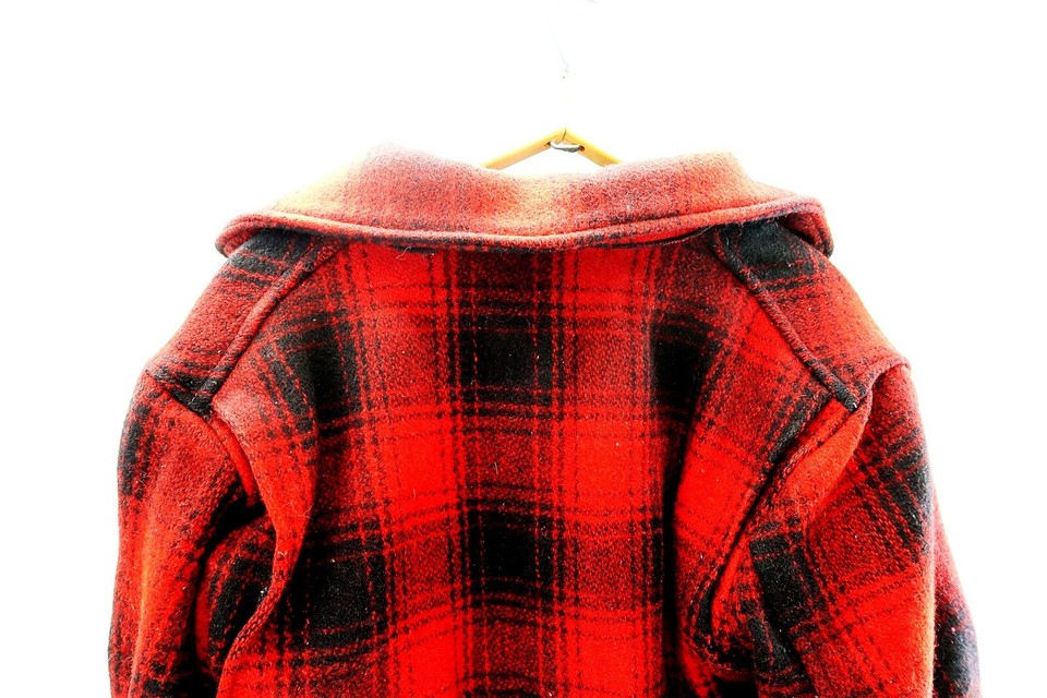 Vintage WOOLRICH Style Large Buffalo Red Plaid Wool Mens Hunting Jacket ...
