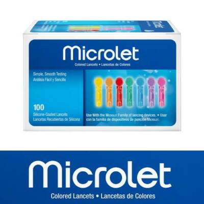 100 Microlet Coloured Lancets Diabetes Test Silicone Coated Colour ...