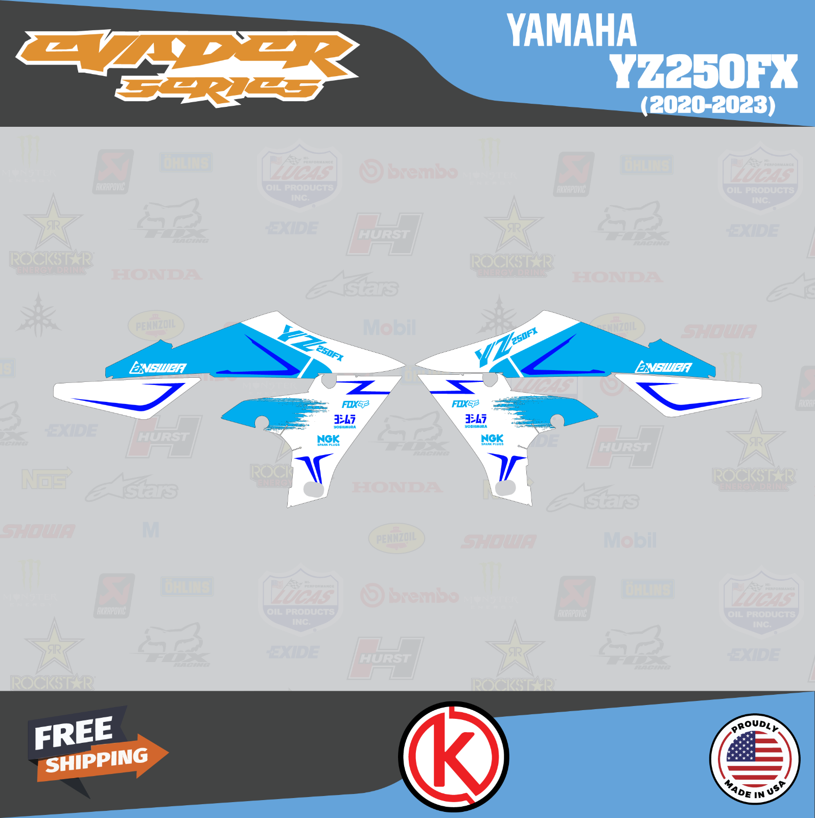 Graphics Kit for Yamaha YZ250FX 2020 2021 2022 2023 Evader Series ...