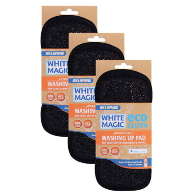 3x White Magic Midnight Double-Sided Washing Up Pad Cleaning Scrubbing ...