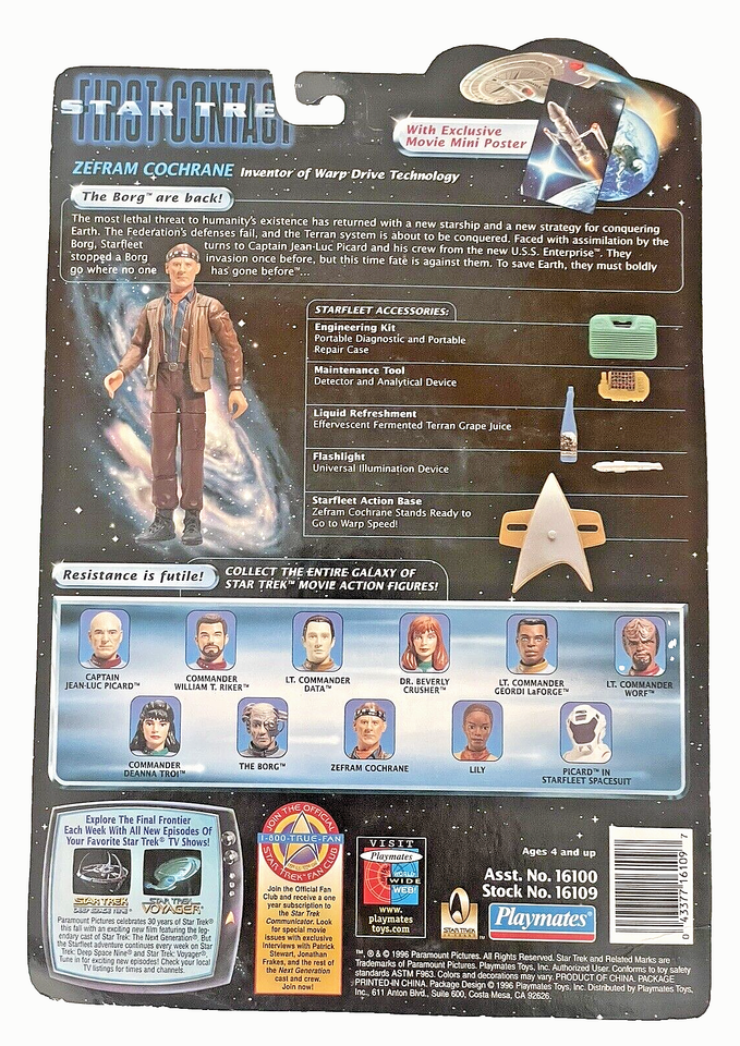 Star Trek First Contact 1996 Playmates Zefram Cochrane Figure New in ...