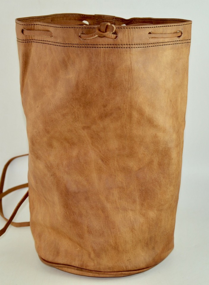 Organic Leather Drawstring Bucket Duffel Bag Backpack Rucksack Moroccan ...