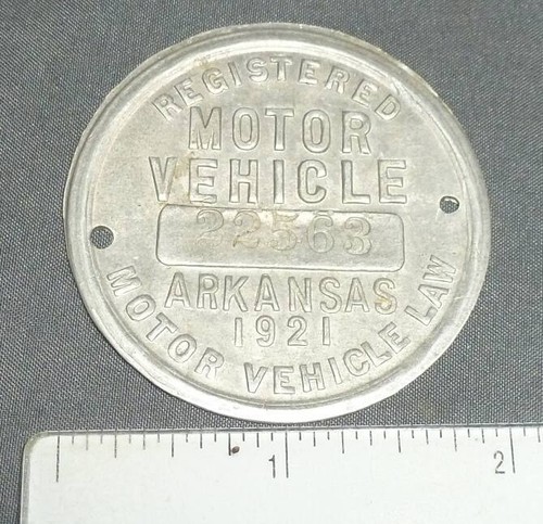ARKANSAS MOTOR VEHICLE LICENSE DISC-1921-#22563-Round-Aluminum | eBay