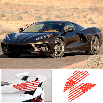 Fits 2020-23 Corvette C8 High Wing Spoiler RED Accent Vinyl US flag ...