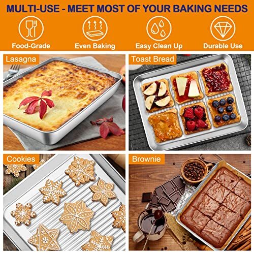 Set of 2 Deep Baking Pan , 12.4 Inch Stainless Steel Sheet Cake Lasagna ...