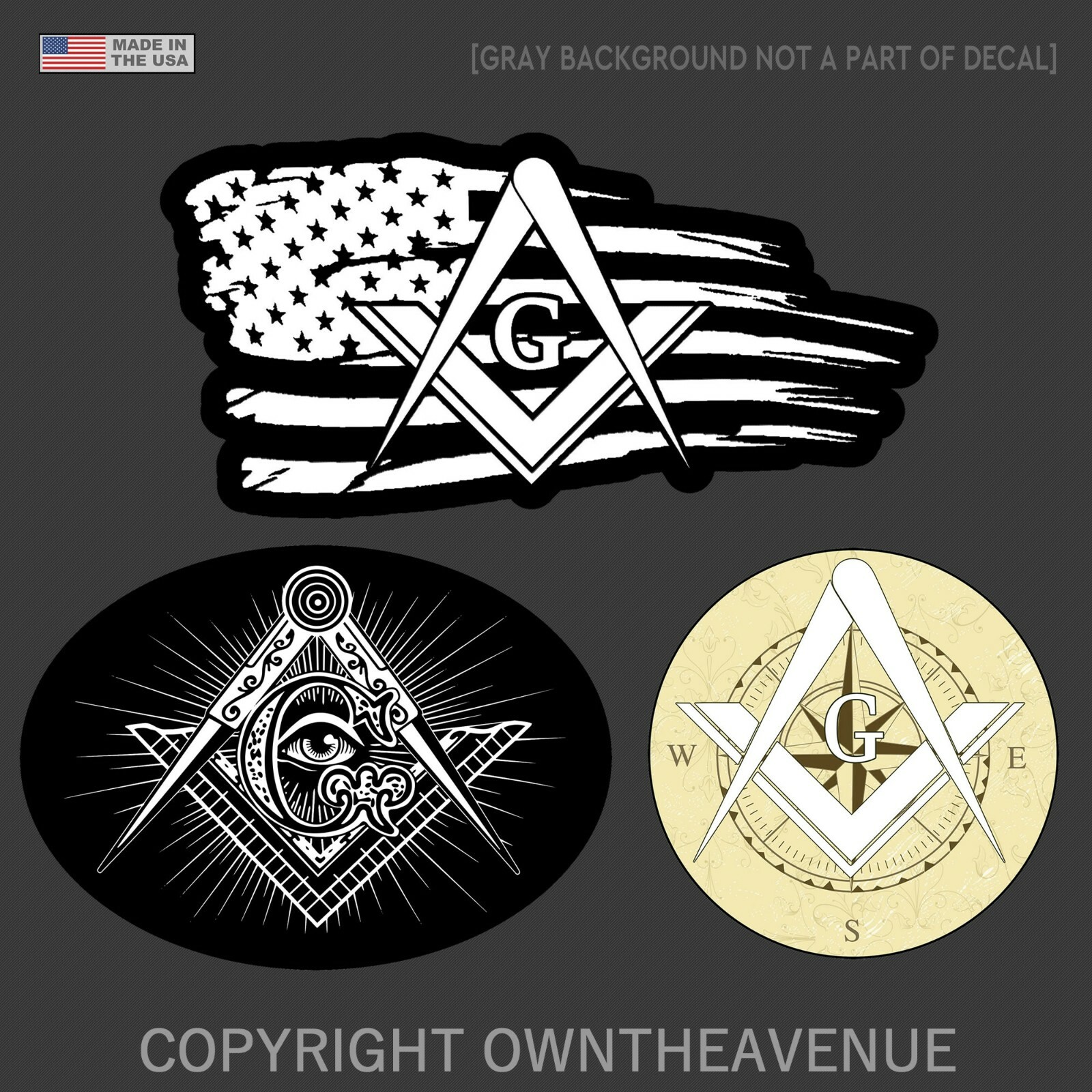 3 Pack Freemason Masonic Mason Compass Sticker Decal Bumper Window Car ...