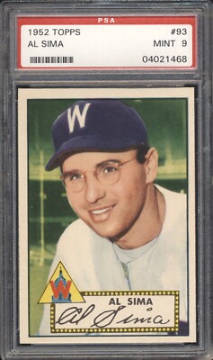 1952 Topps Baseball Al Sima ROOKIE #93 PSA 9 WASHINGTON SENATORS MINT ...